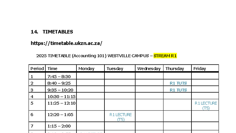 Amended final timetable - All streams - 14. TIMETABLES timetable.ukzn ...