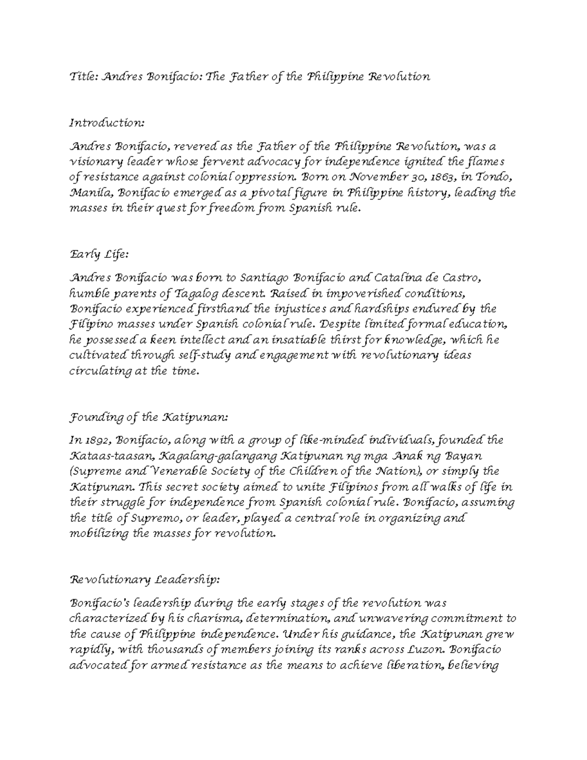 Andres Bonifacio: Biography of the Philippine Revolution's Supremo ...