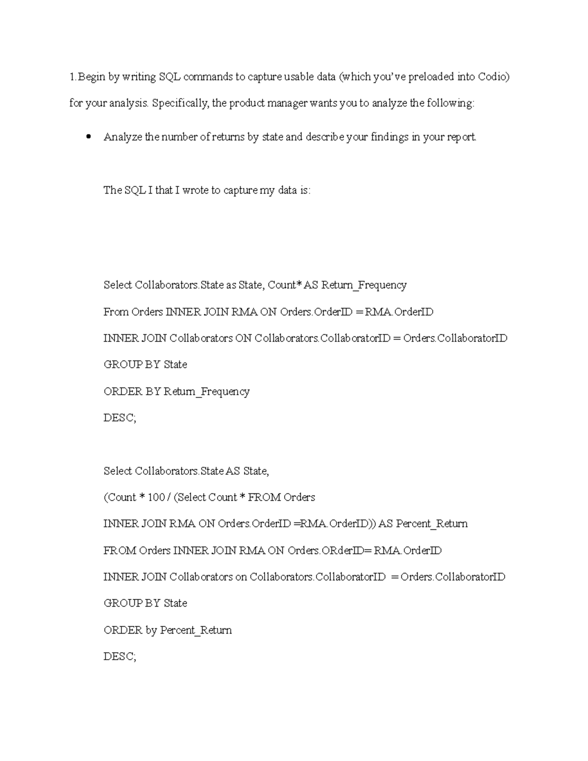 DAD 220 MOD 7 Project 2 - coursework - 1 by writing SQL commands to capture usable data (which ...