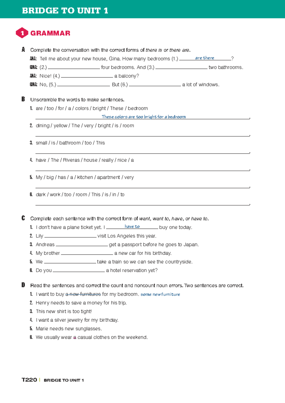 BRIDGE TO UNIT 1: Grammar & Vocabulary Worksheets (WL4e L1) - Studocu