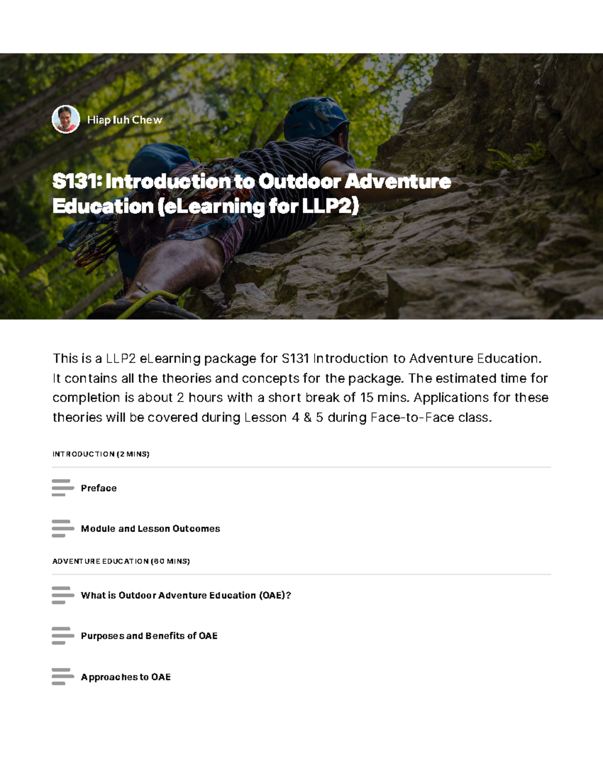 S131 eLearning: Understanding Outdoor Adventure Education Principles ...