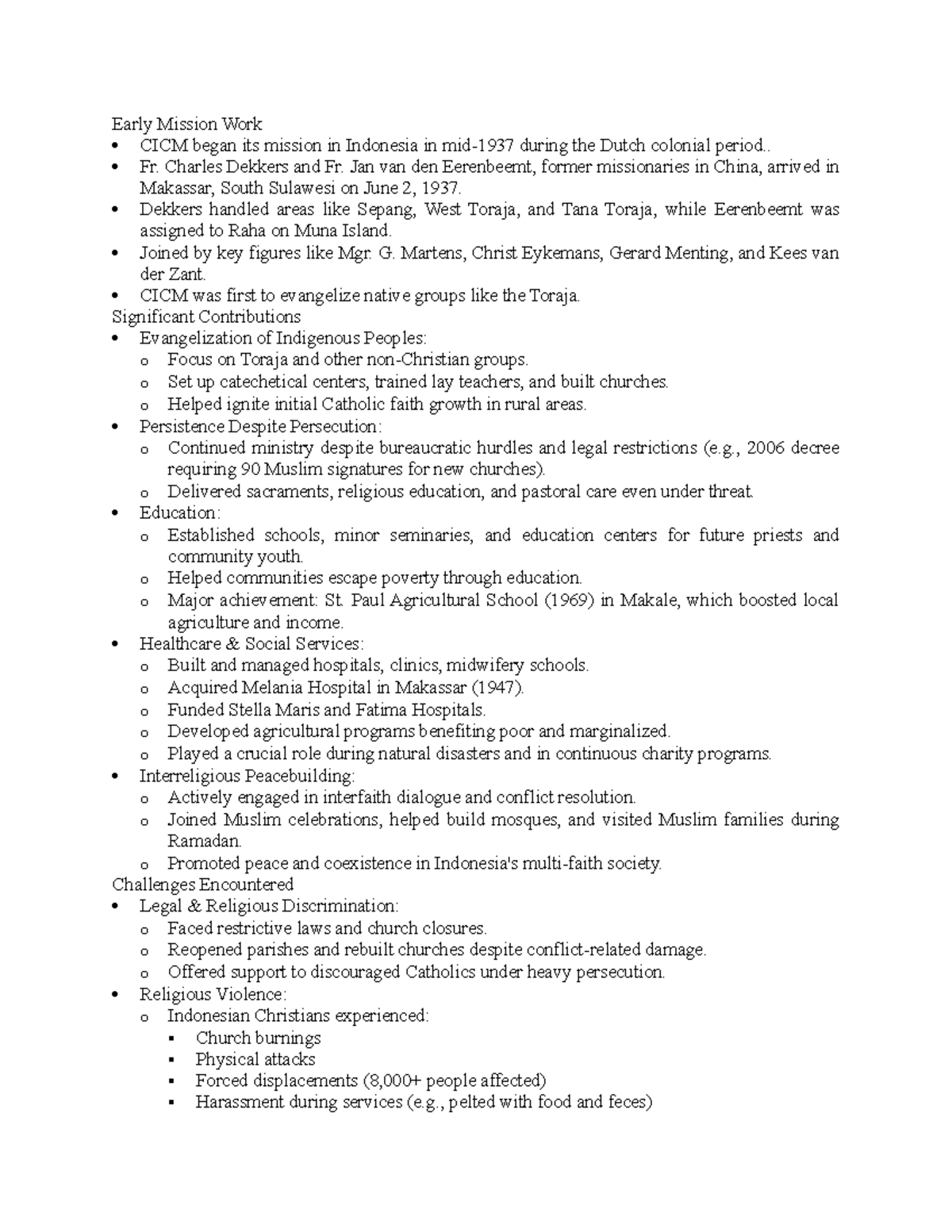CICM Mission Work in Indonesia: A Historical Overview - Studocu