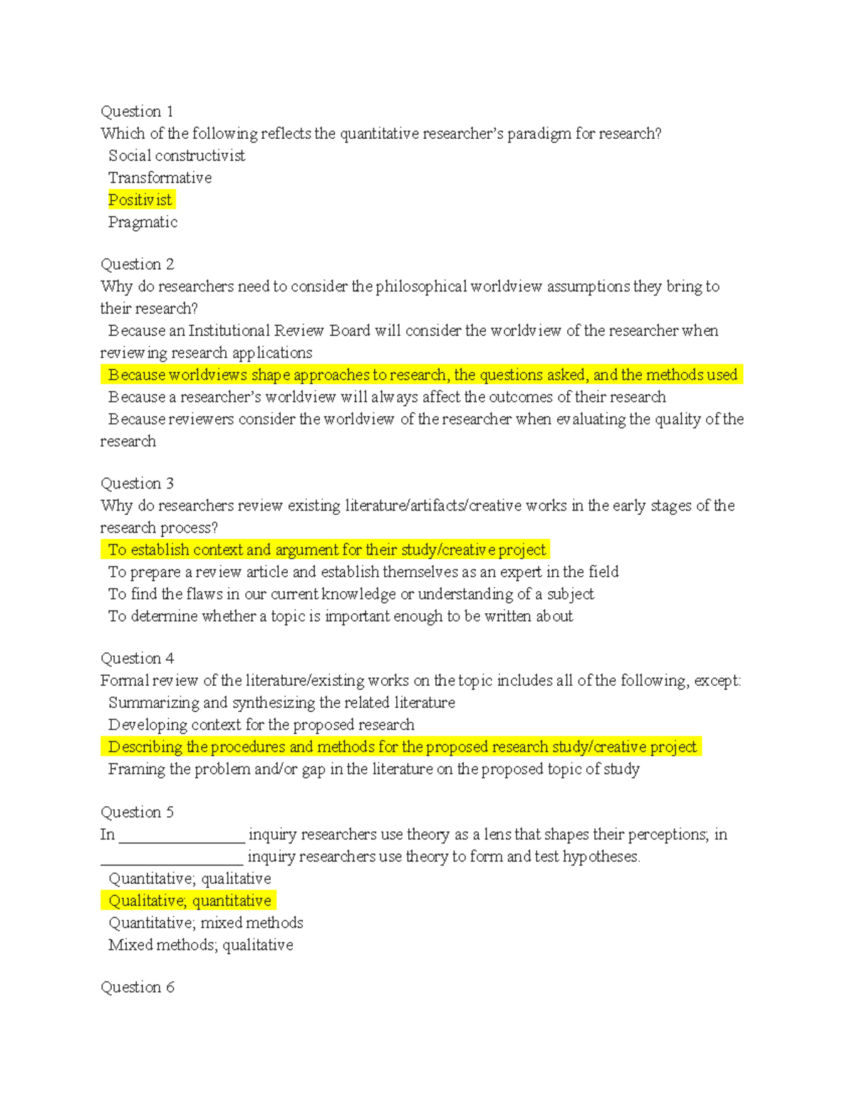 Research 201 Pre-Assessment - Question 1 Which of the following ...