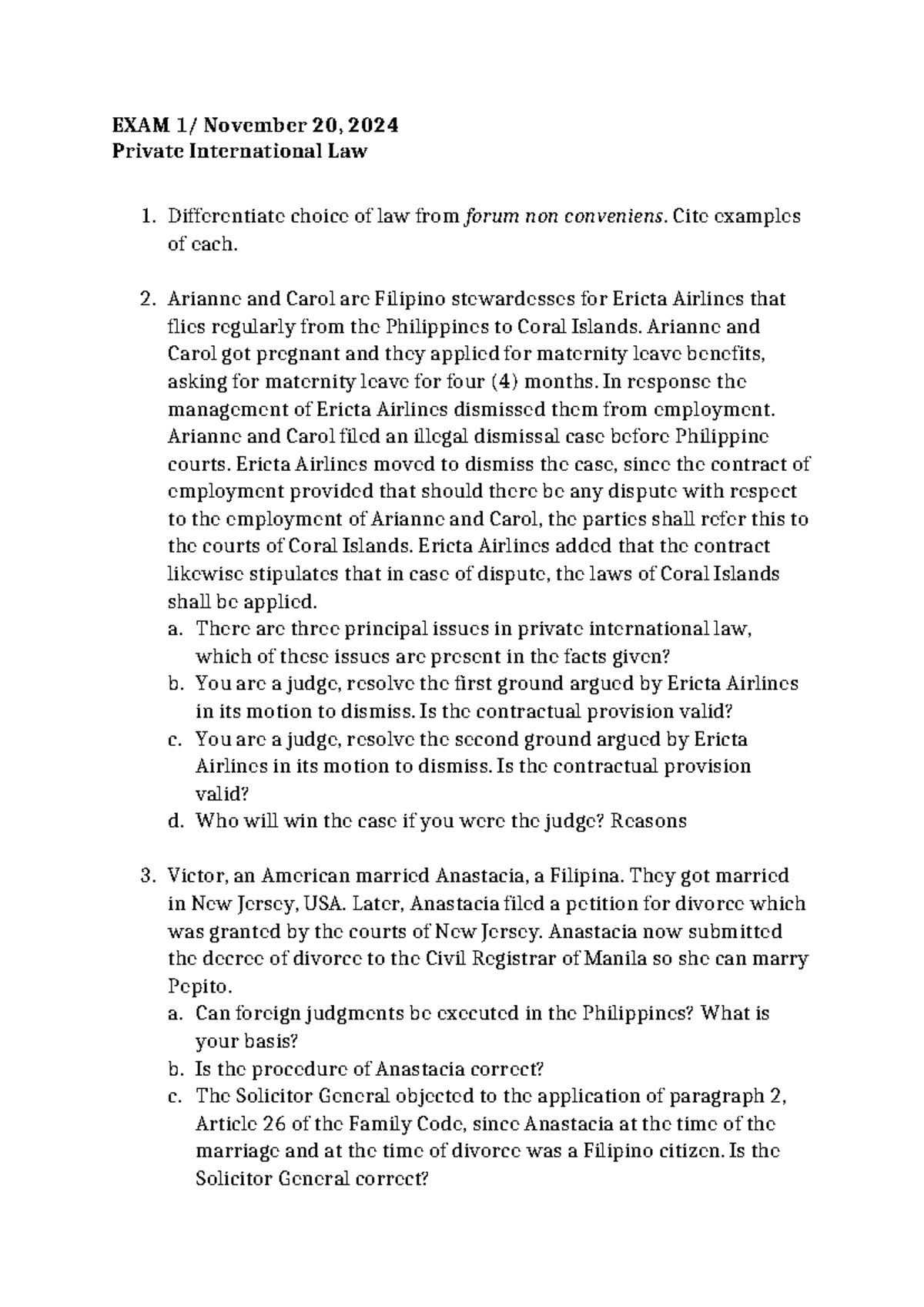 Final Exam - International Law 101 - Exam 1 - BAR 2024 - Studocu