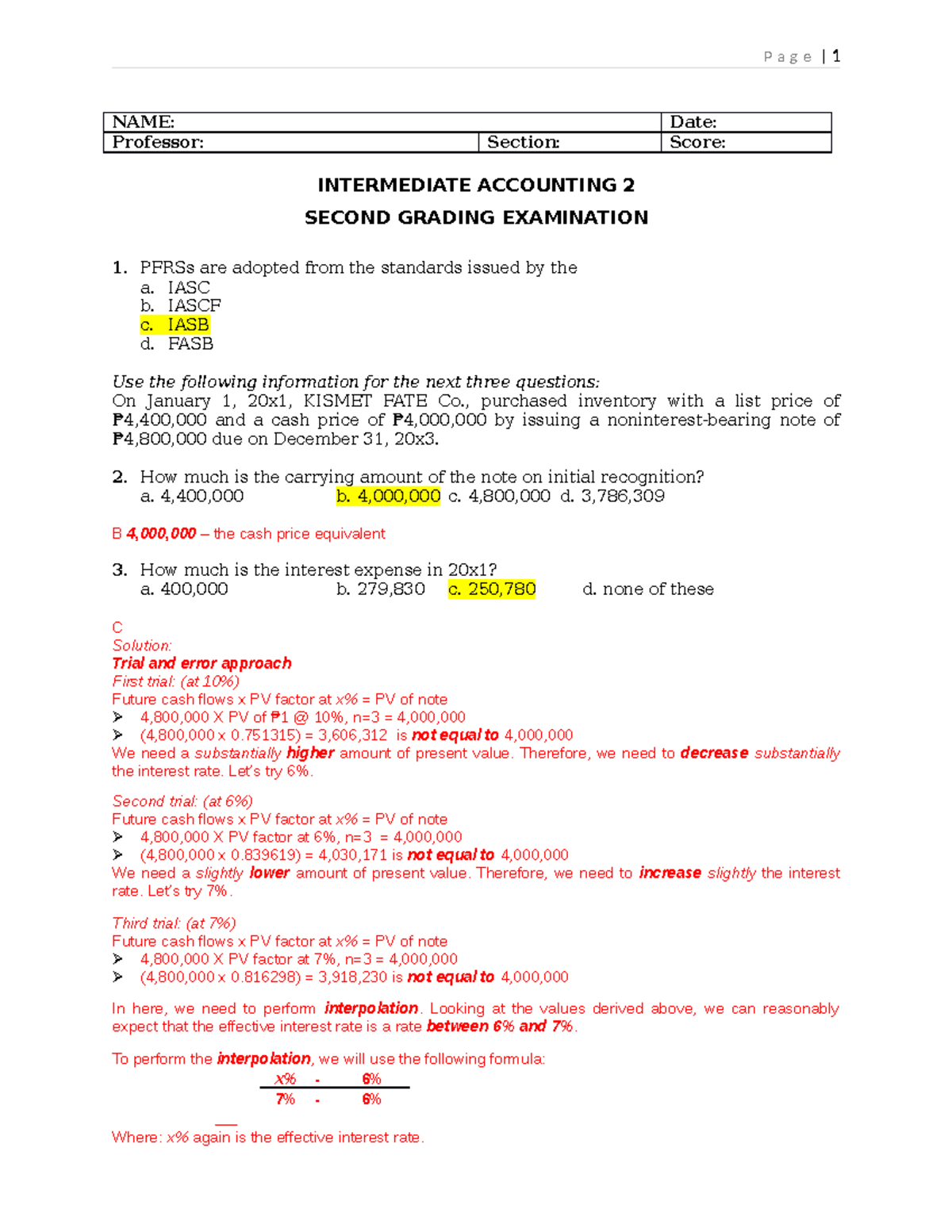 Intermediate Accounting 2 - 2nd Grading Exam Key Answers Guide - Studocu