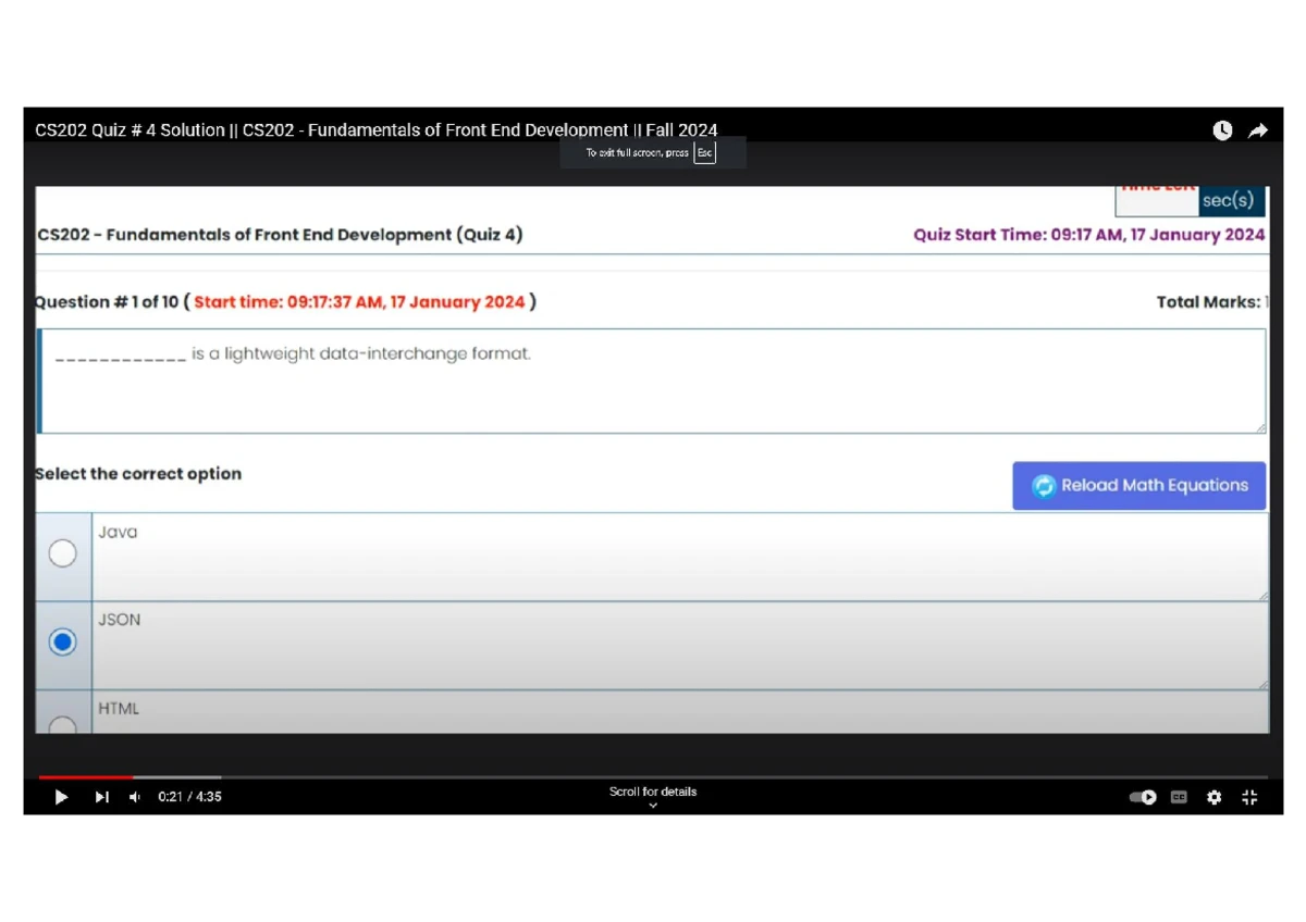 CS202 Quiz 4 Solutions: Fundamentals of Front End Dev II, Fall 2024 ...