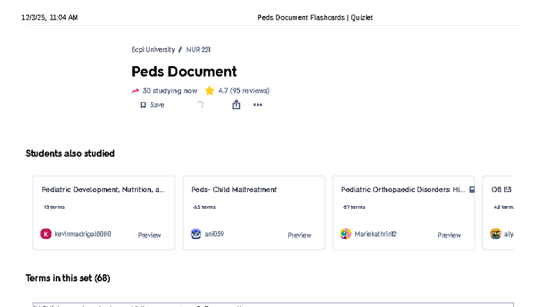 NUR 221 Pediatric Flashcards Study Guide for Quizlet - Studocu