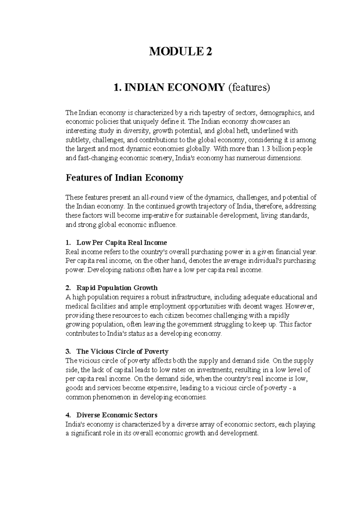 ECO Module 2: Features and Challenges of the Indian Economy - Studocu