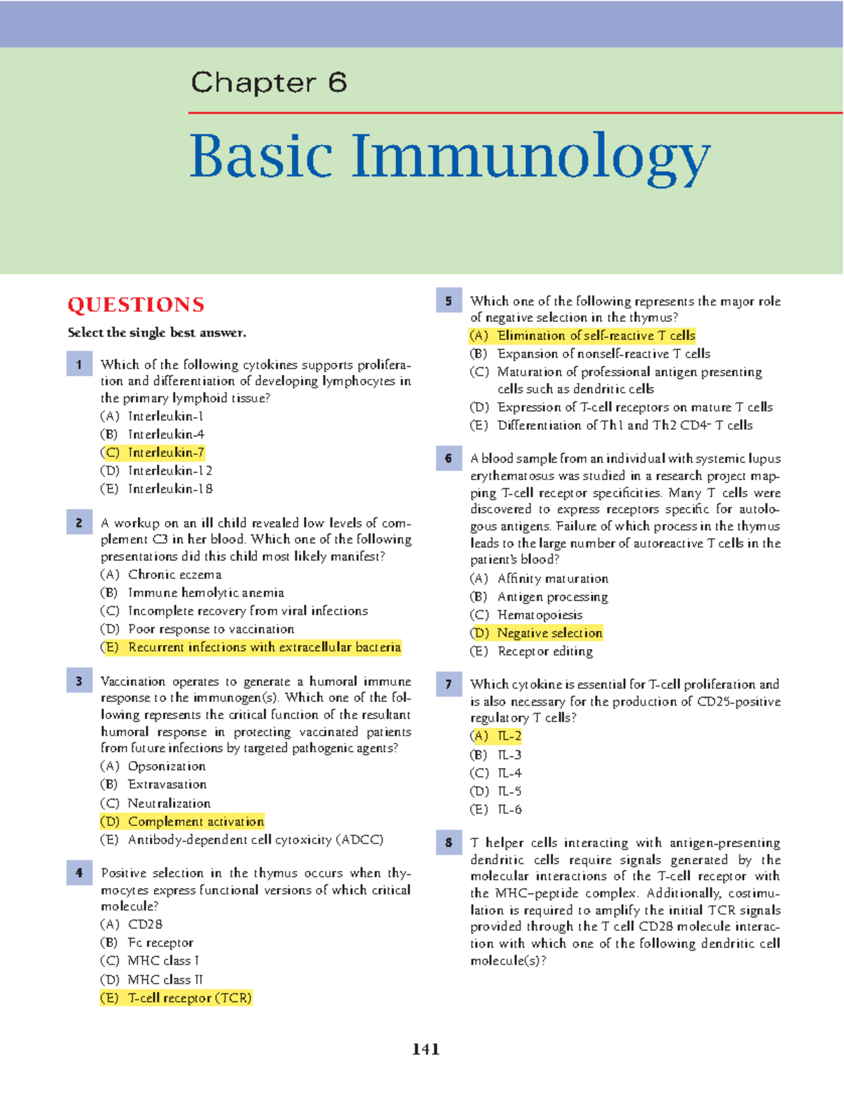 Lippincott's IMS - Chapter 6 Basic Immunology Practice Questions - Studocu