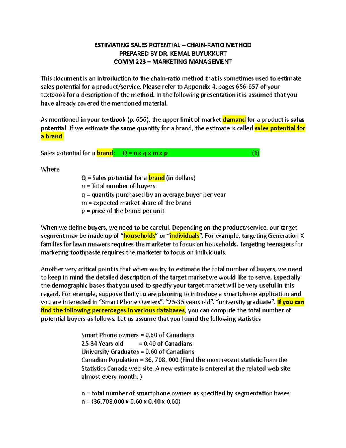 Estimating Sales Potential Using Chain Ratio Method - COMM 223 - Studocu