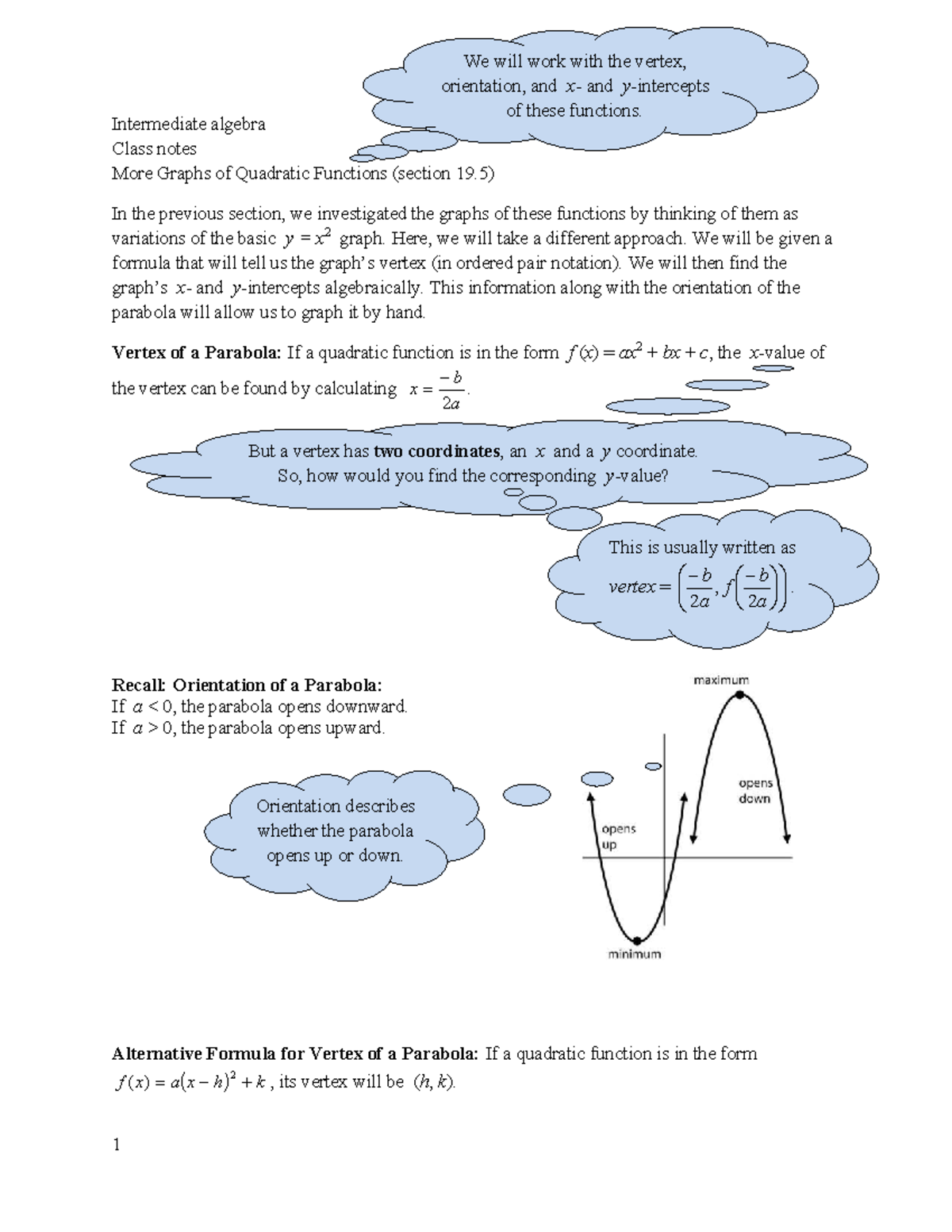 Intermediate Algebra: More Graphs of Quadratic Functions - Studocu