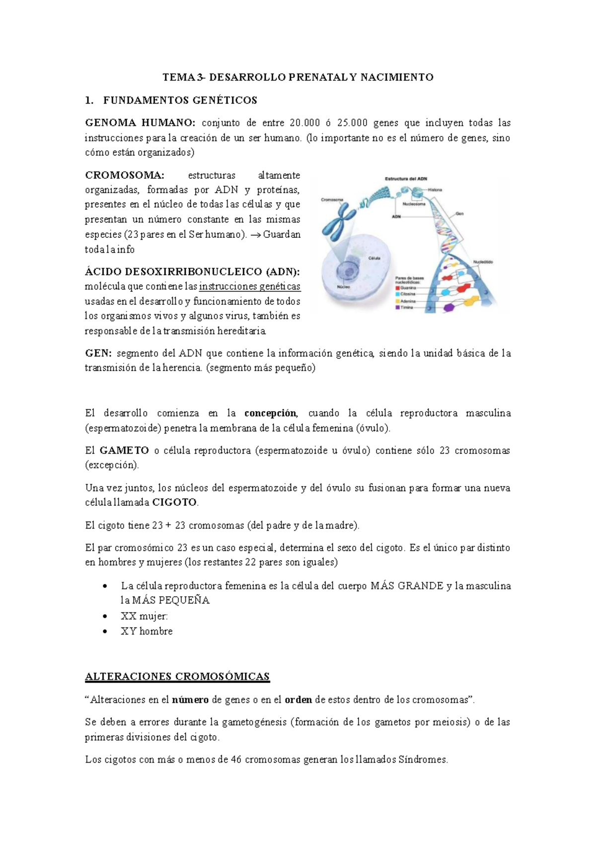 TEMA 3 - Desarrollo Prenatal y Nacimiento: Fundamentos Genéticos y ...