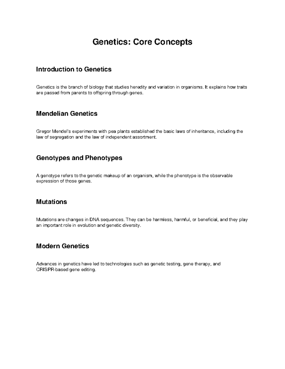 Genetics 101: Core Concepts and Key Principles - Studocu