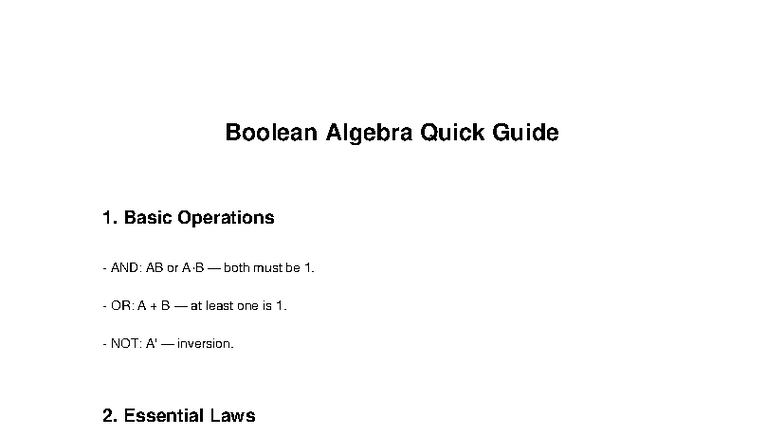 Boolean Algebra Quick Guide: Basic Operations & Laws - Studocu