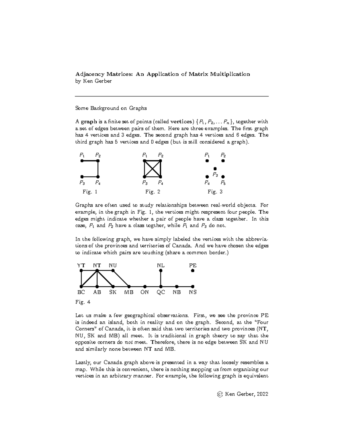 Notes And Exercises On Adjacency Matrices Graph Theory Applications