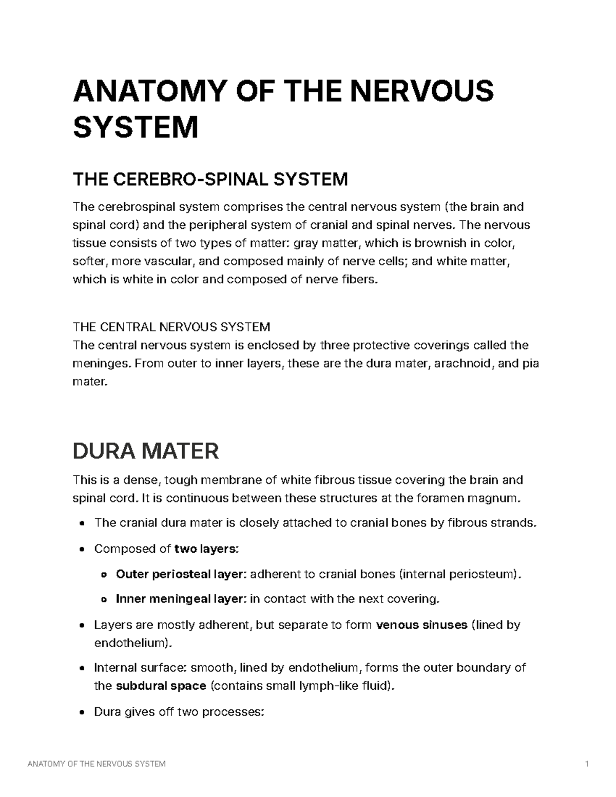 ANATOMY OF THE NERVOUS SYSTEM - A Comprehensive Overview (ANAT 101 ...