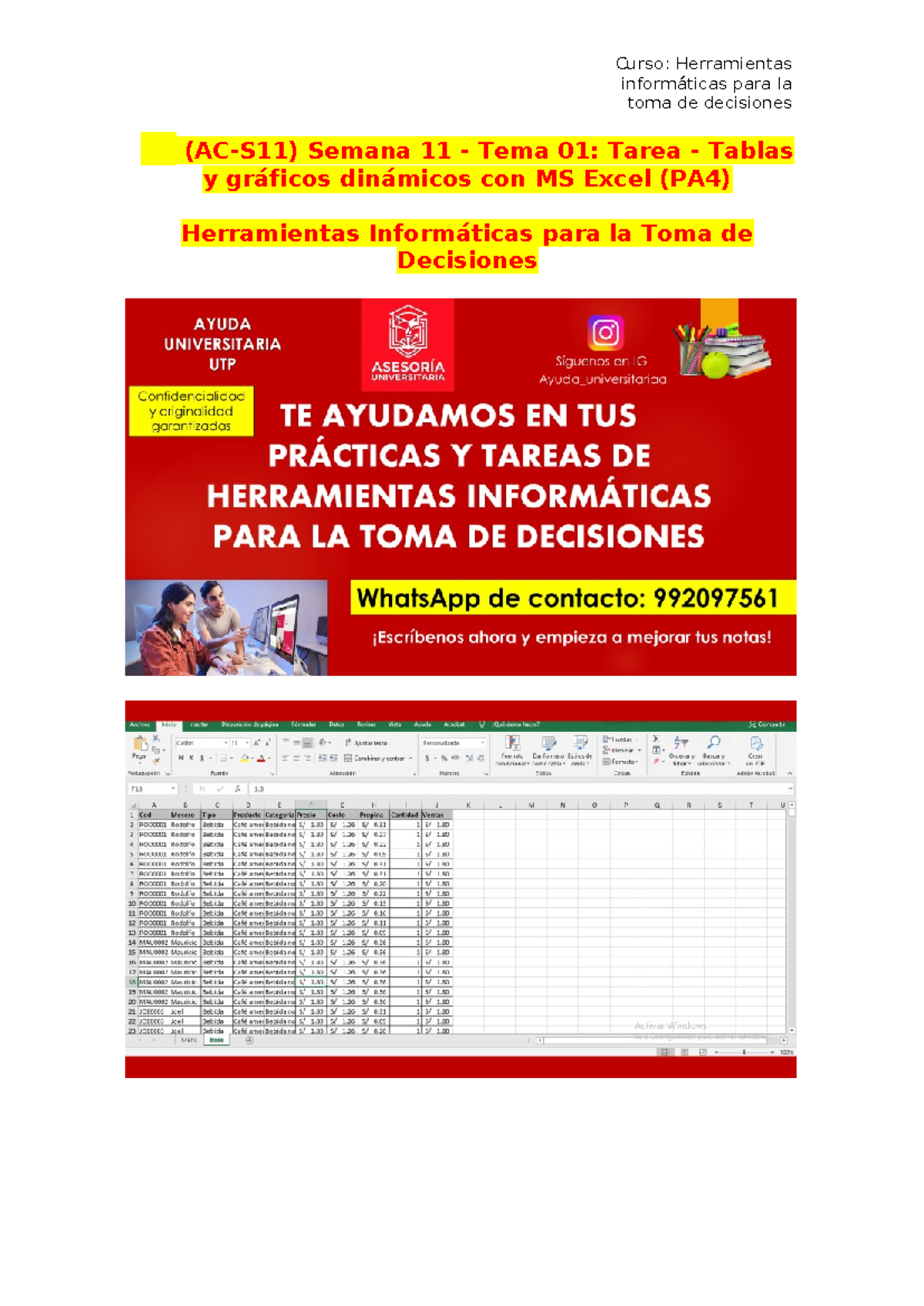 🔴 (AC-S11) Semana 11 - Tarea: Tablas y Gráficos Dinámicos en Excel (PA4 ...
