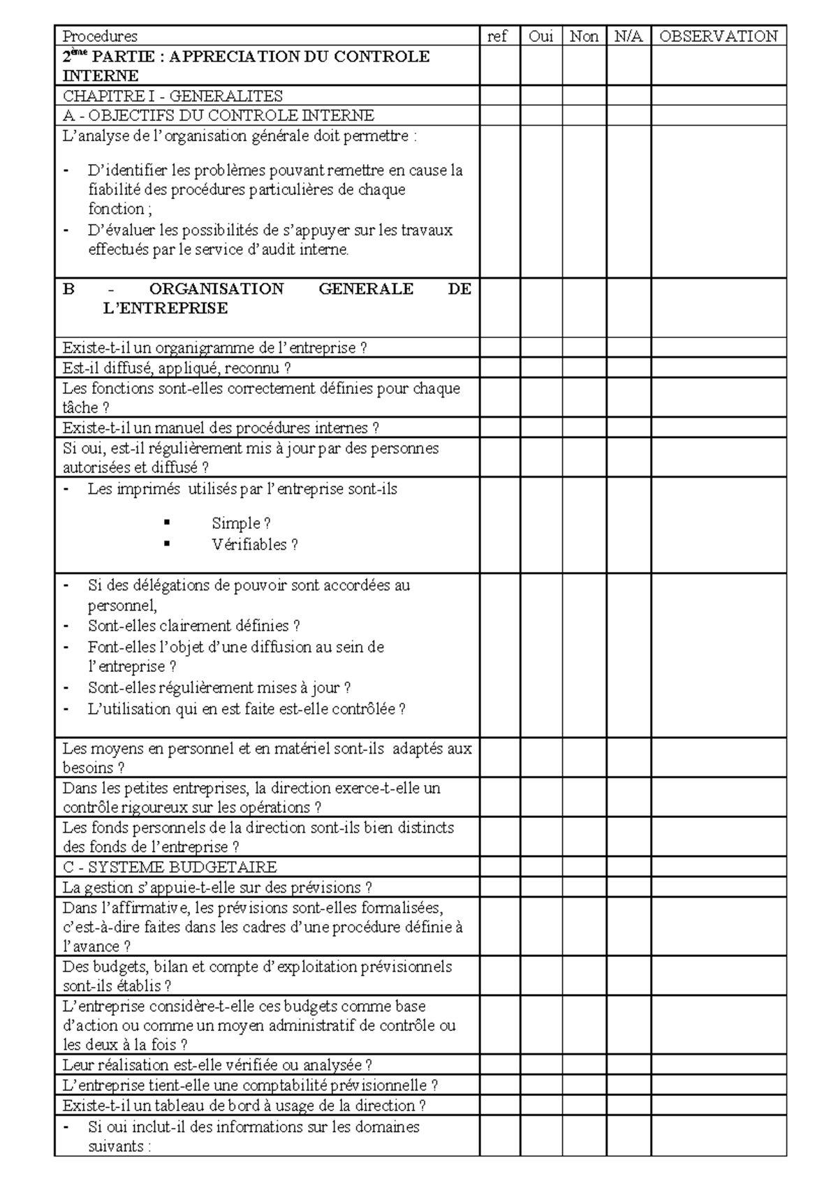 Questionnaire de Contrôle Interne - 50457811 : Évaluation et Procédures ...
