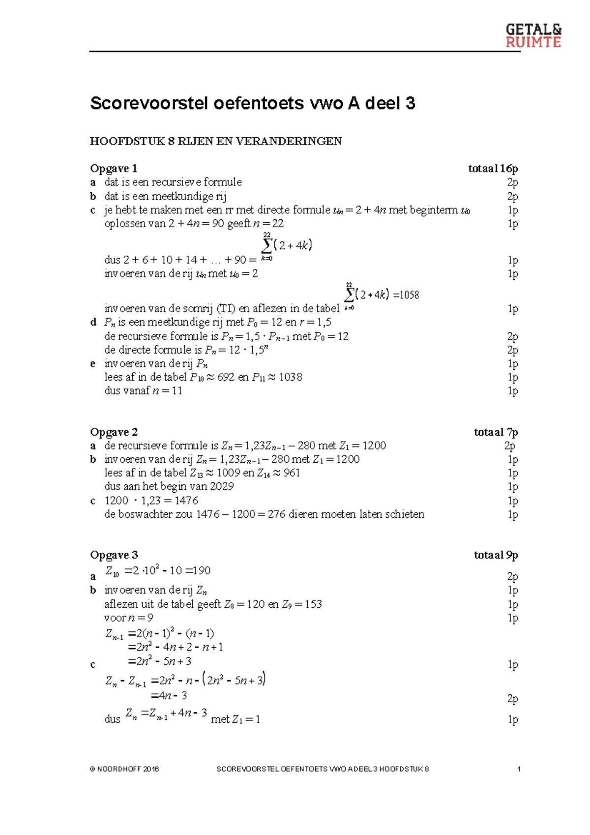 V5A B3H8 Rijen oefenpw Antwoorden - Scorevoorstel oefentoets vwo A deel 3 HOOFDSTUK 8 RIJEN EN ...