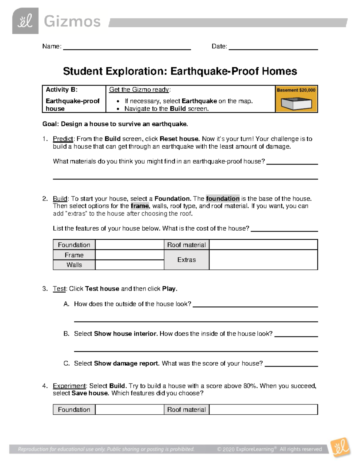 Earthquake Proof Homes Homes Day2 - 2020 Name: Date: Student ...