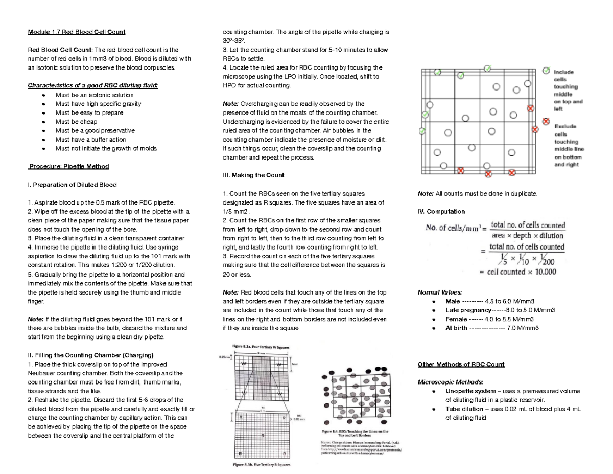 HEMA LAB Semis - RBC & WBC Counting Procedure Notes - Studocu