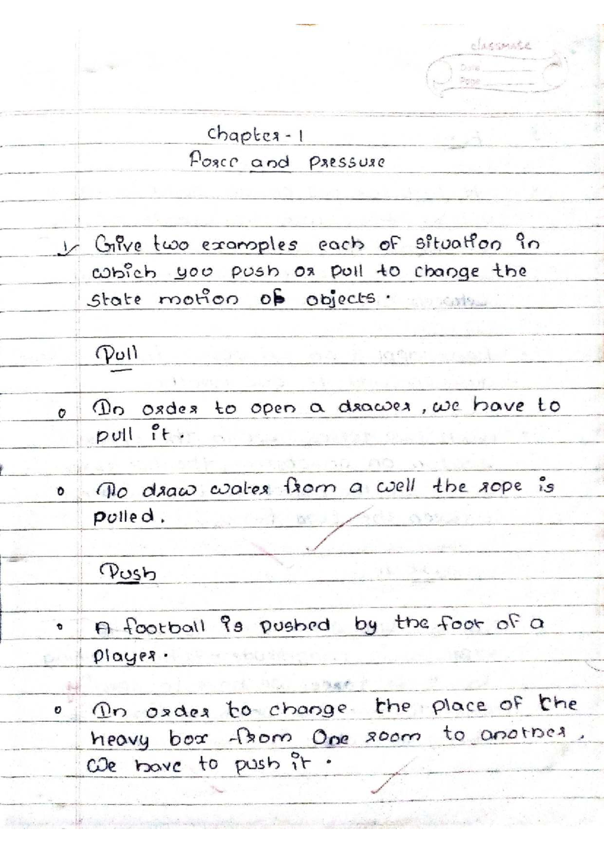 Class 8 Physics: Force and Pressure Handwritten Notes - Studocu