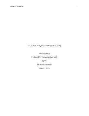 IHP 315 6-1 Case study - IHP 315 IHP 315 6-1 Case Study Safety Learning Opportunities: Methods ...