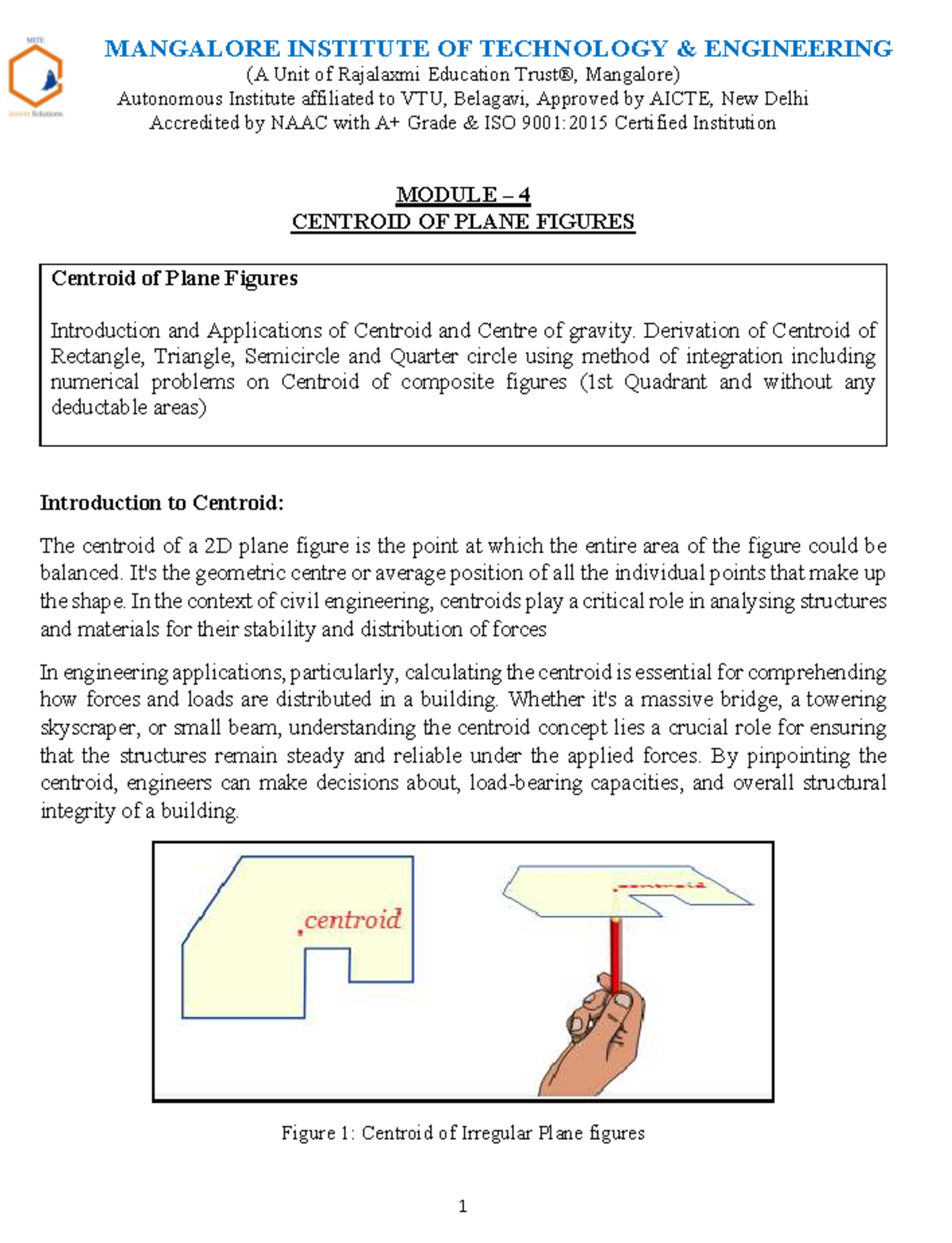 23ESCC107 Module 4: Centroid of Plane Figures in Civil Engineering ...
