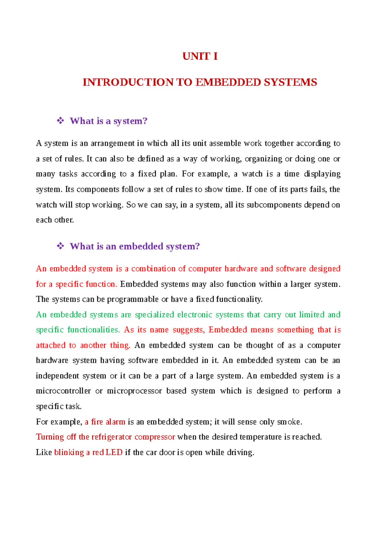 IOT - Unit 1 Embedded Systems Overview and Key Concepts Notes - Studocu