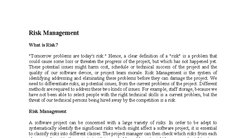 RISK Management: Understanding and Mitigating Software Project Risks ...