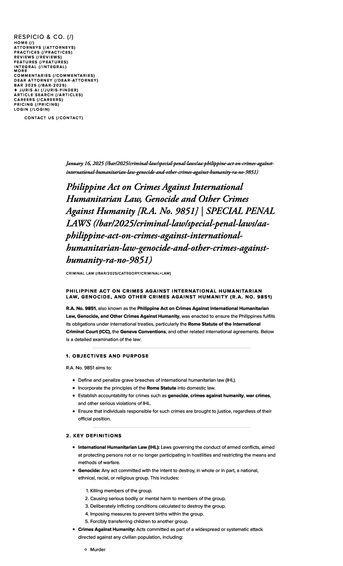 R.A. No. 9851: Philippine Act on Crimes Against International ...