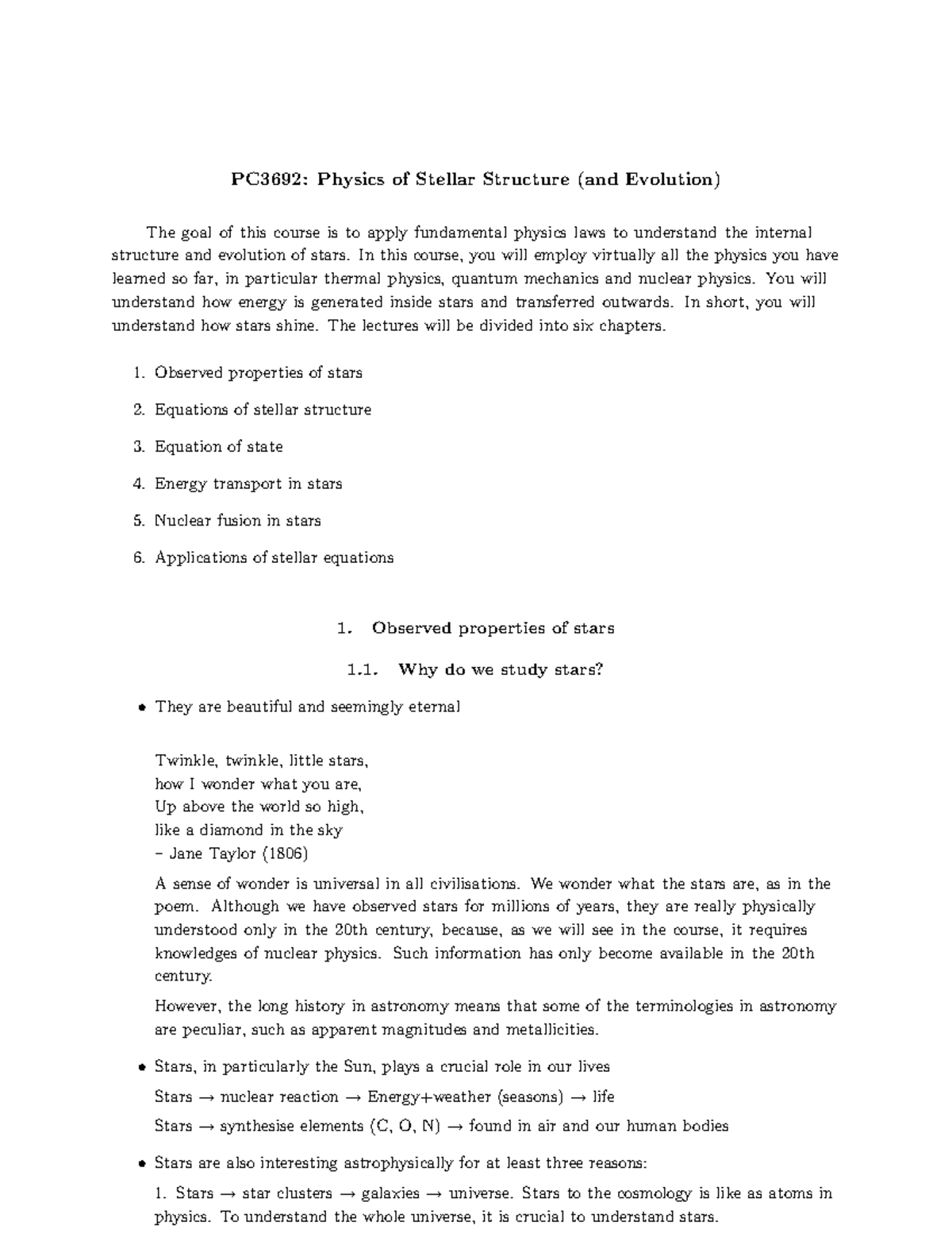 PC3692: Lecture Notes on Stellar Structure and Evolution - Studocu