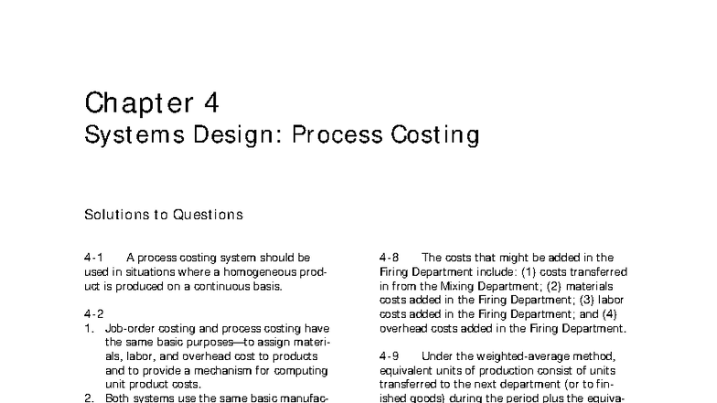 Chapter 4: Process Costing Solutions - SM04 Manual - Studocu