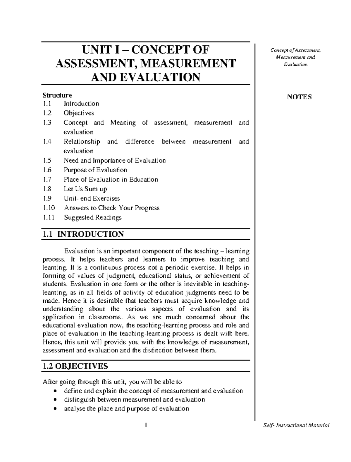 UG B.Ed. 701: Educational Evaluation - Concepts of Assessment ...