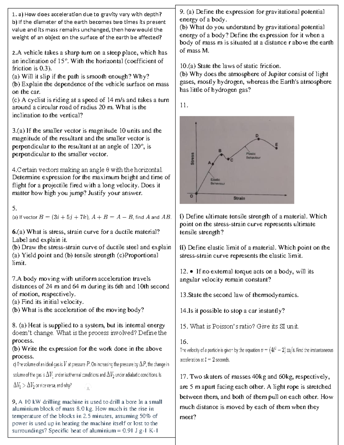 Grade 11 Physics: Previous Year Questions Model 2 - Studocu