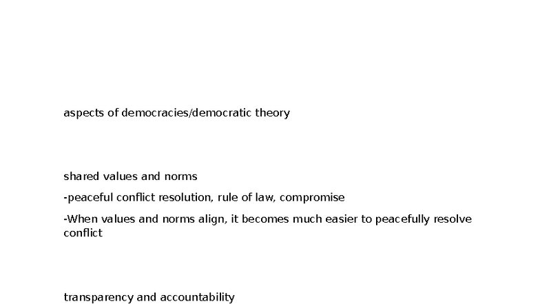 Aspects of Democracies: Values, Norms, and Conflict Resolution - Studocu