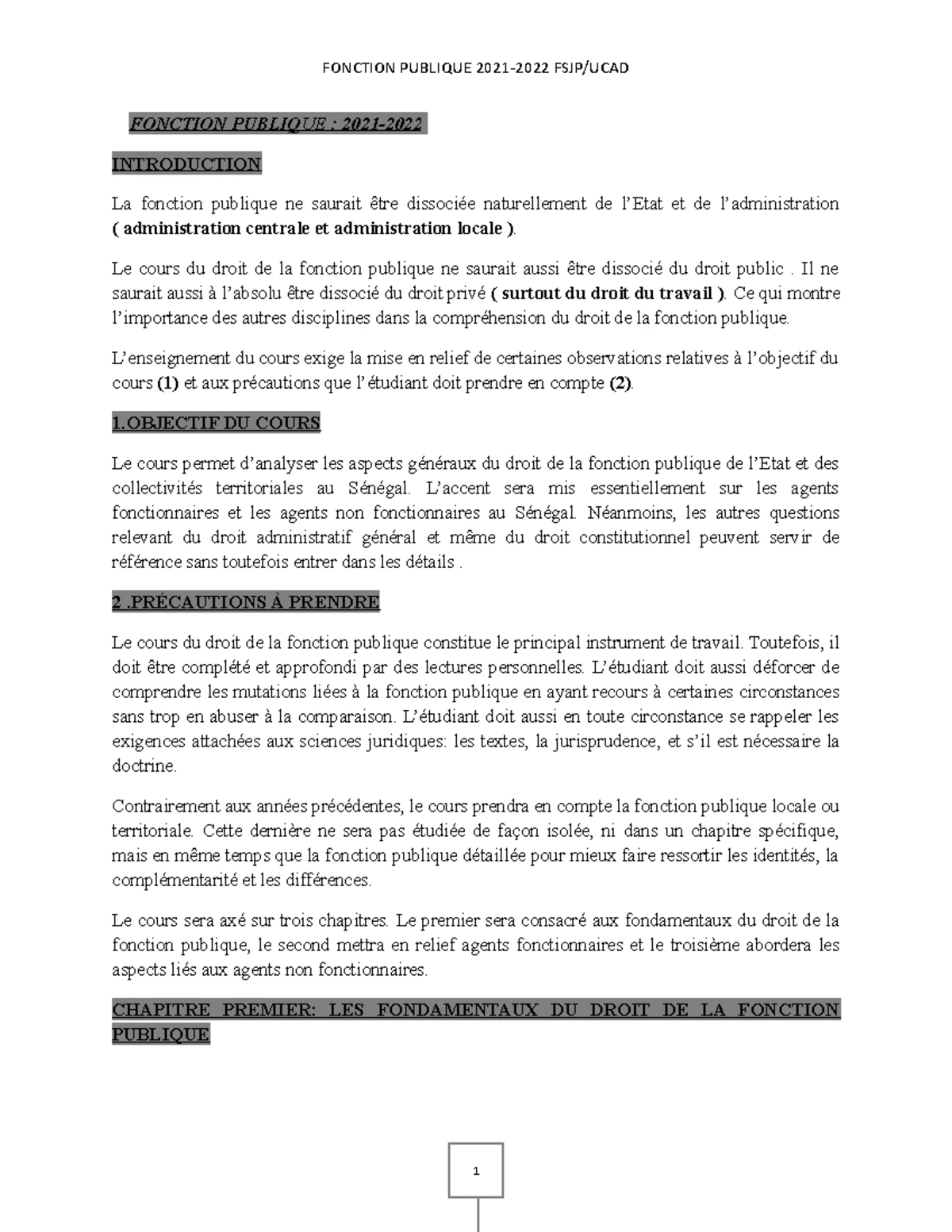 FP 2021-2022 - Cours fonction publique - FONCTION PUBLIQUE : 2021- INTRODUCTION La fonction ...