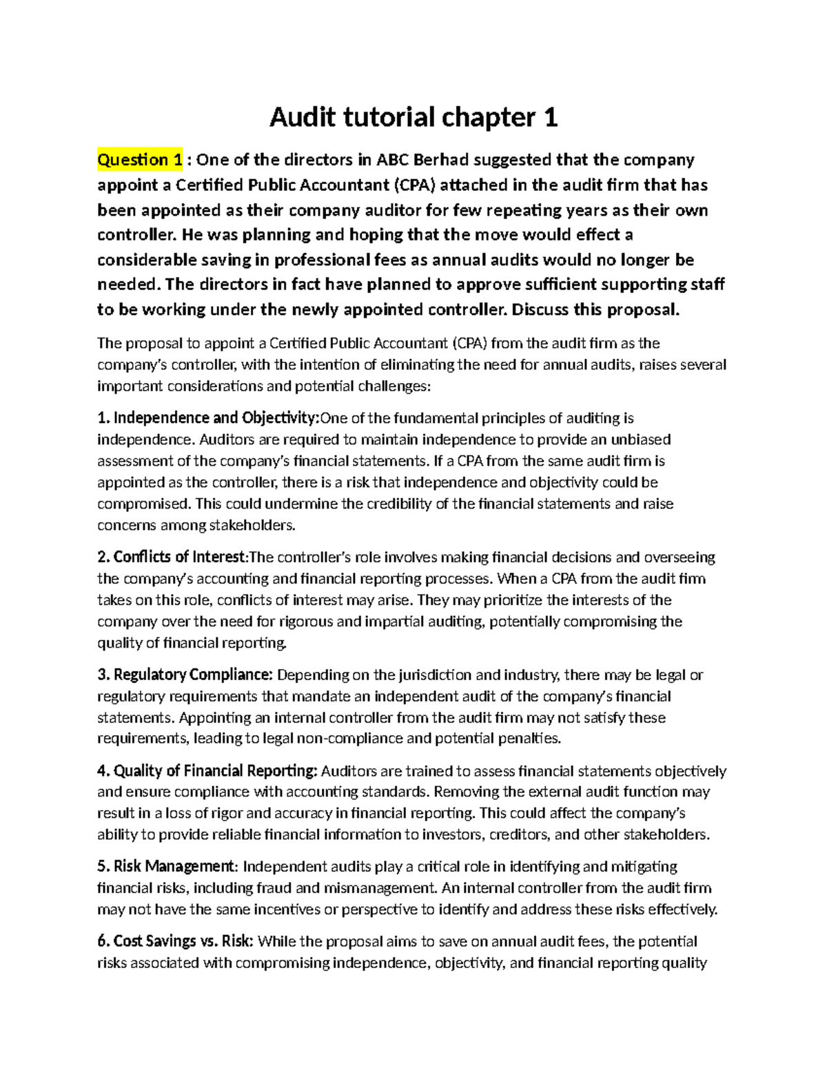 Audit Tutorial: Chapter 1 - Key Issues and Considerations - Studocu