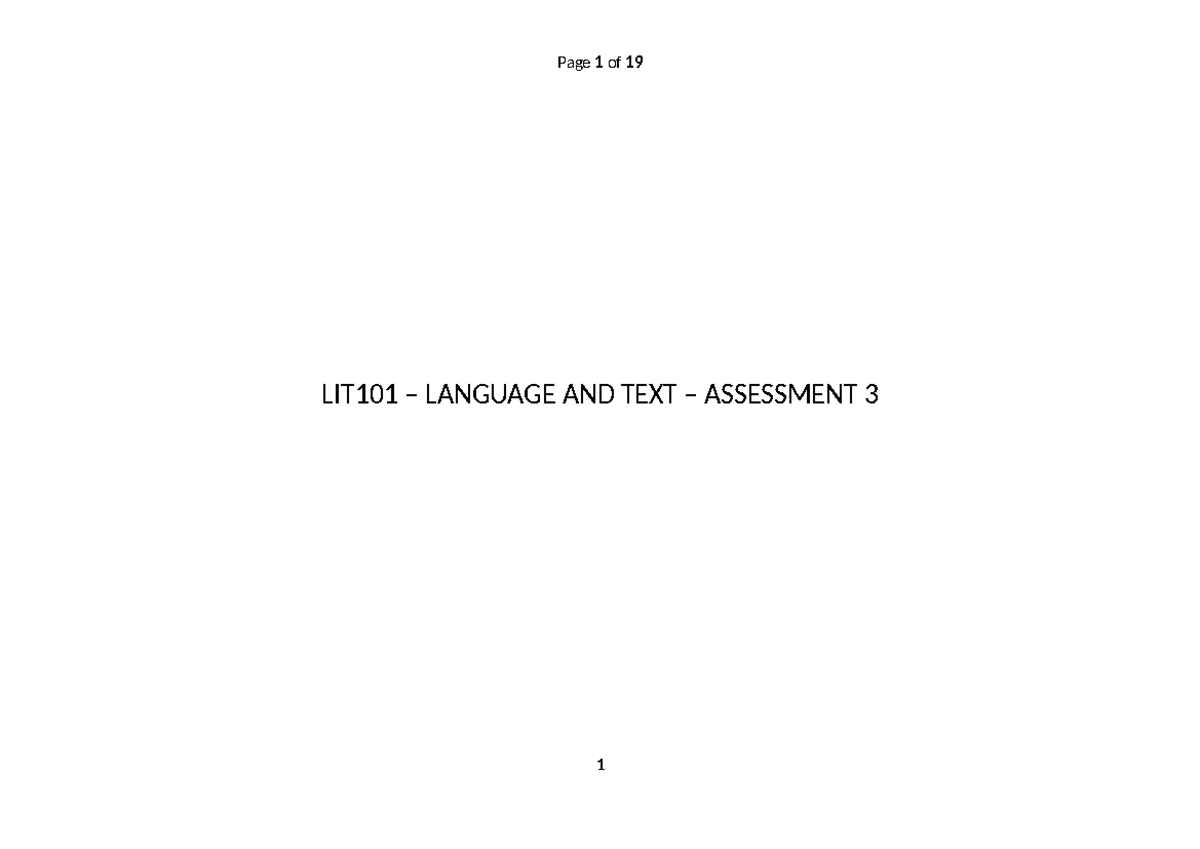 LIT101 Assessment 3: Comprehension and Essay Insights on Texts - Studocu