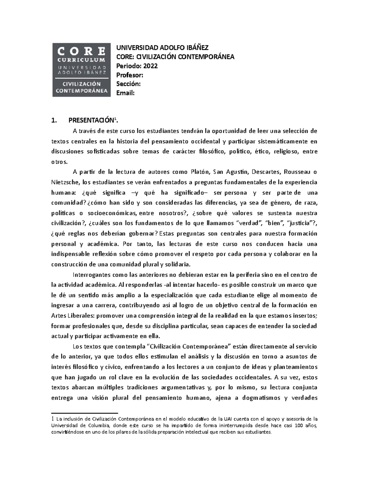 Programa CC 2022 - hehg - UNIVERSIDAD ADOLFO IBÁÑEZ CORE: CIVILIZACIÓN ...
