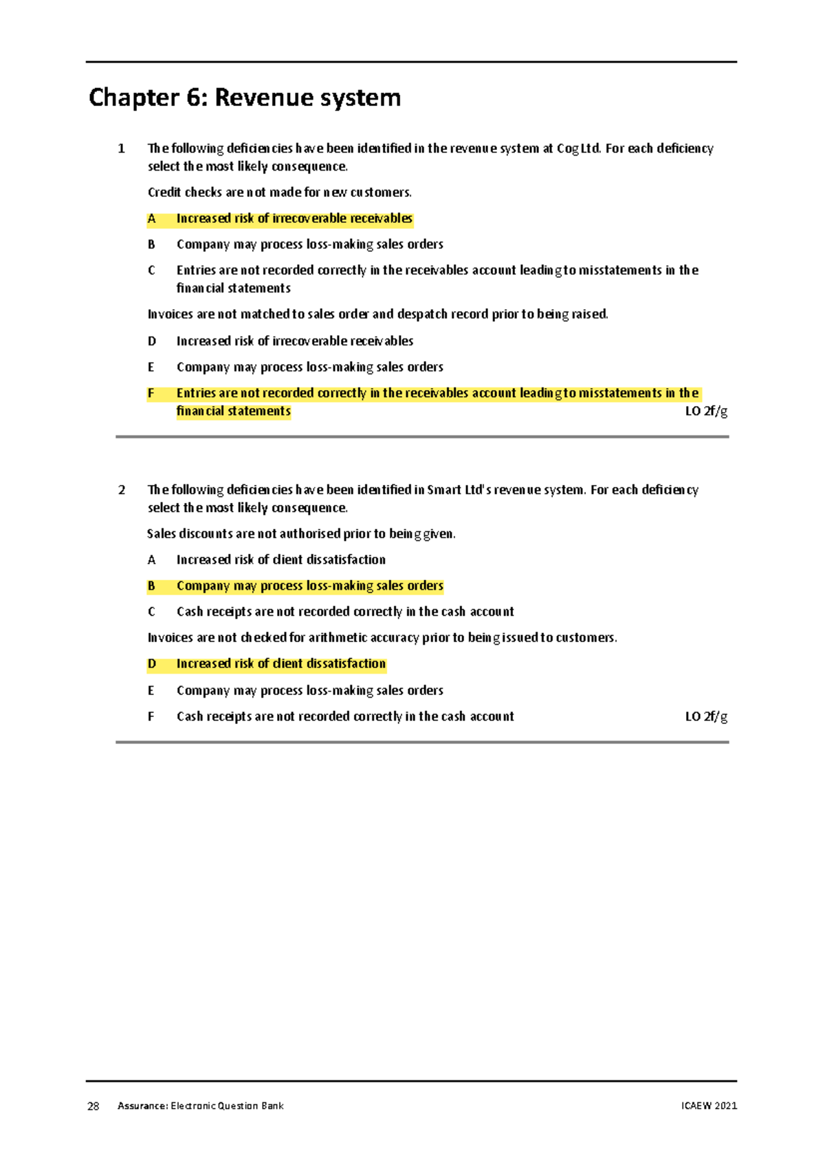 ACA - Assurance - Electronic Question Bank: Revenue & Purchases Systems ...