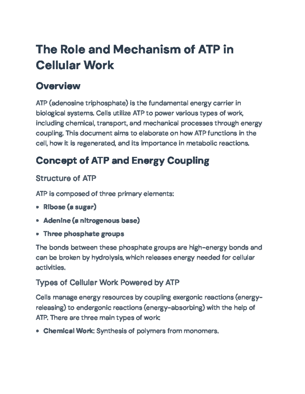 The Role and Mechanism of ATP in Cellular Work and Enzyme Activity ...