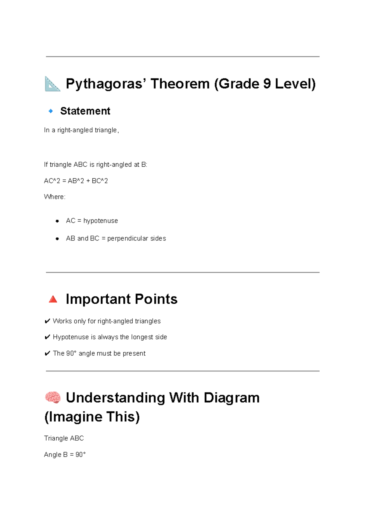 Pythagorean Theorem (Grade 9) Study Guide with Examples - Studocu