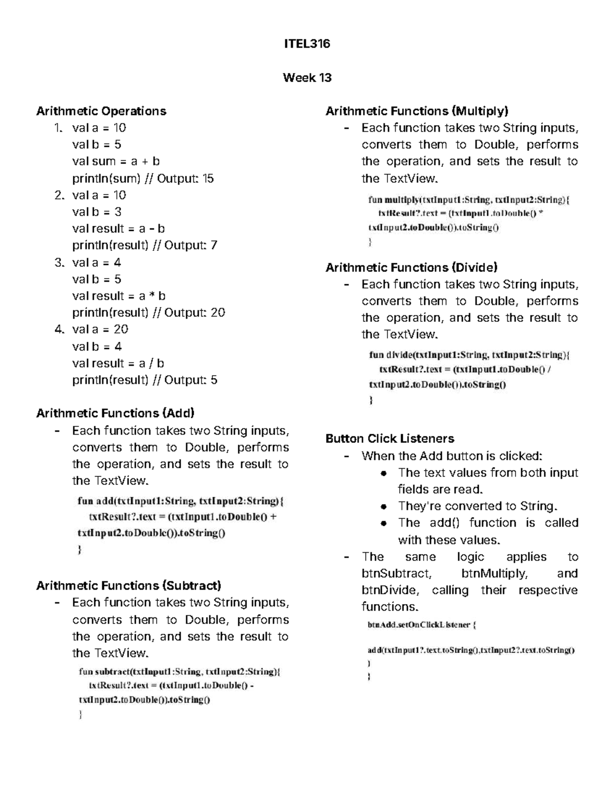 ITEL316 Final Exam - Arithmetic Operations and Functions - Studocu