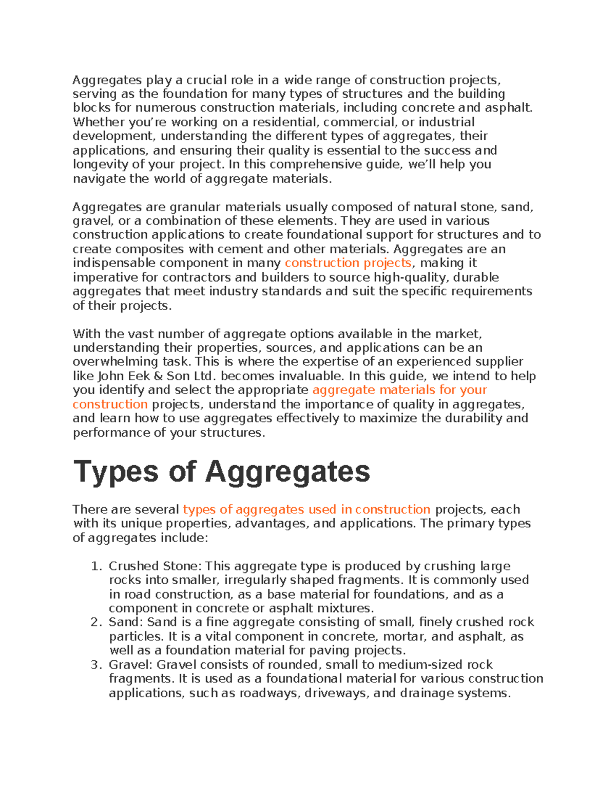 Aggregates play a crucial role in a wide range of construction projects ...