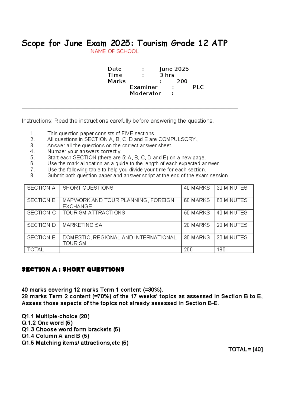2025 ANNUAL TEACHING PLANS: TOURISM GRADE 12 (ATP) TERM 1-4 - Studocu