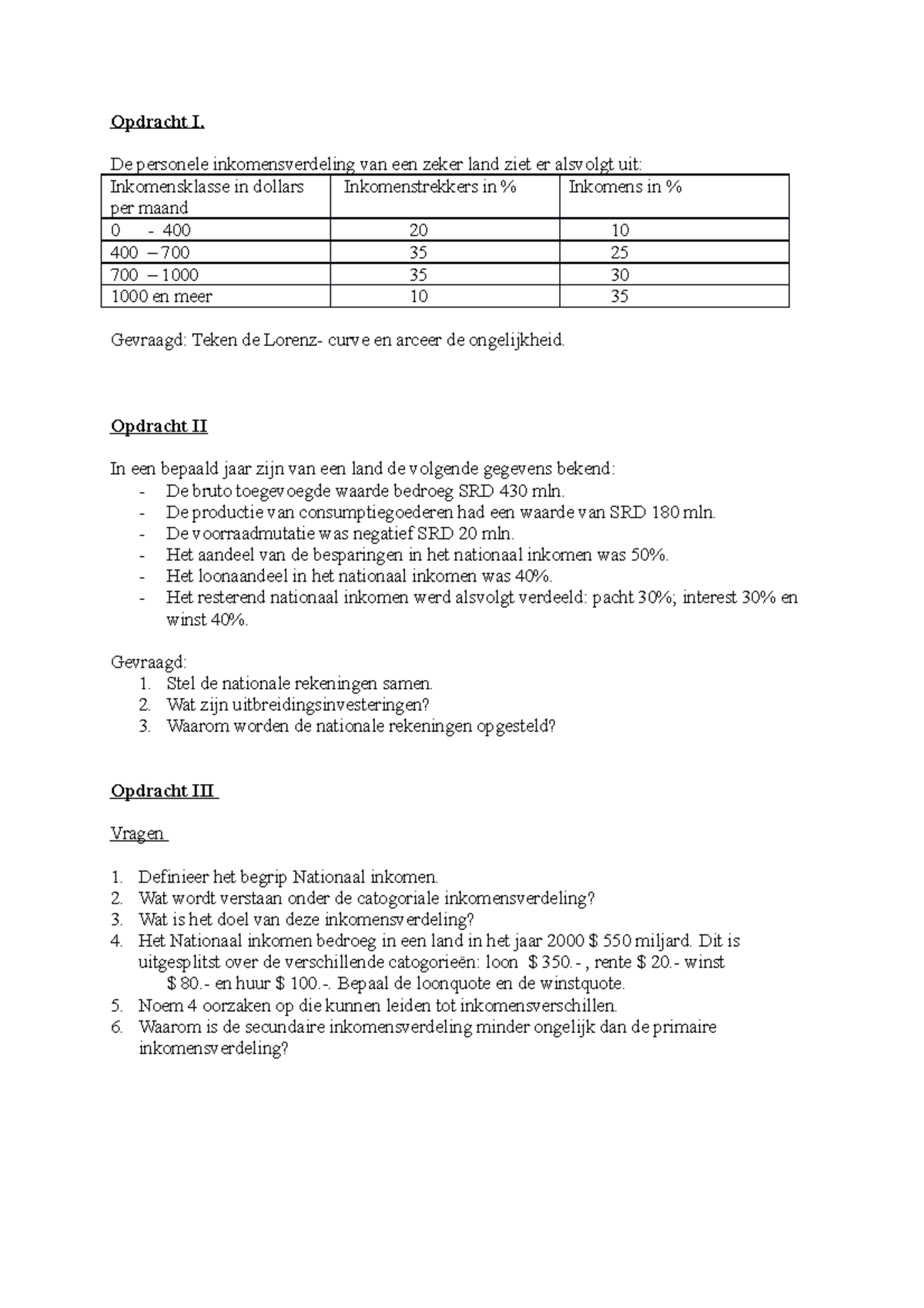 Opdrachten - Oefensommen Nationaal rekening en Inkomens Elasticiteit ...