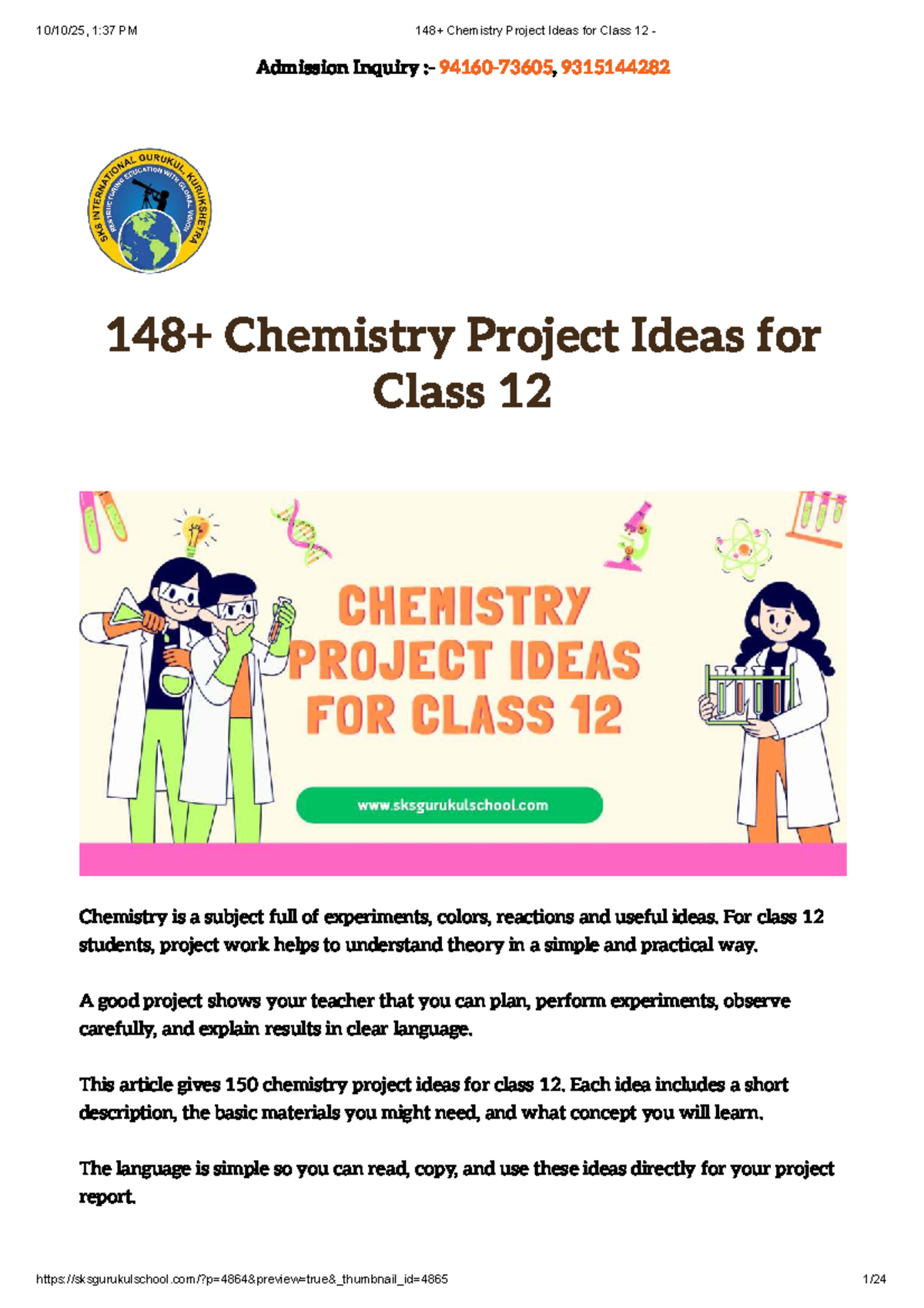 Chemistry Project Ideas for Class 12: 150 Creative Experiments - Studocu