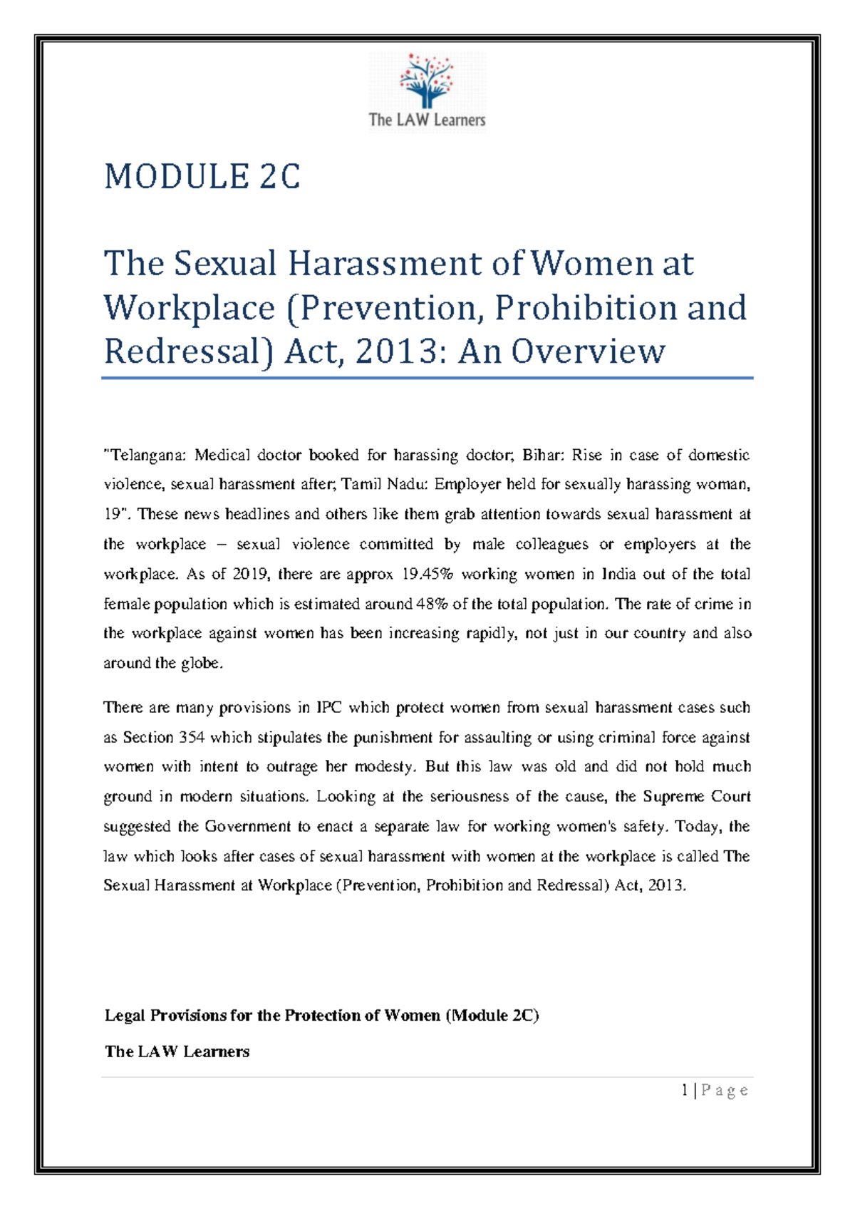Module 2C: Understanding the Sexual Harassment of Women at Workplace ...