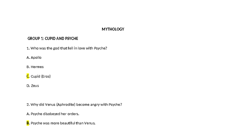 Mythology-WPS-Office - MYTHOLOGY GROUP 1: CUPID AND PSYCHE Who was the ...